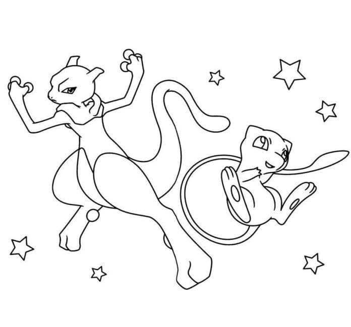 Coloriage Mewtwo (et Mew) et dessin Pokemon Mewtwo