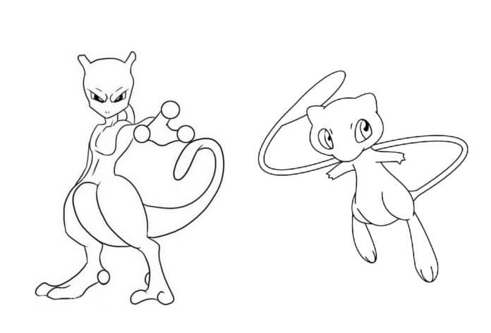 Coloriage Mewtwo (et Mew) et dessin Pokemon Mewtwo